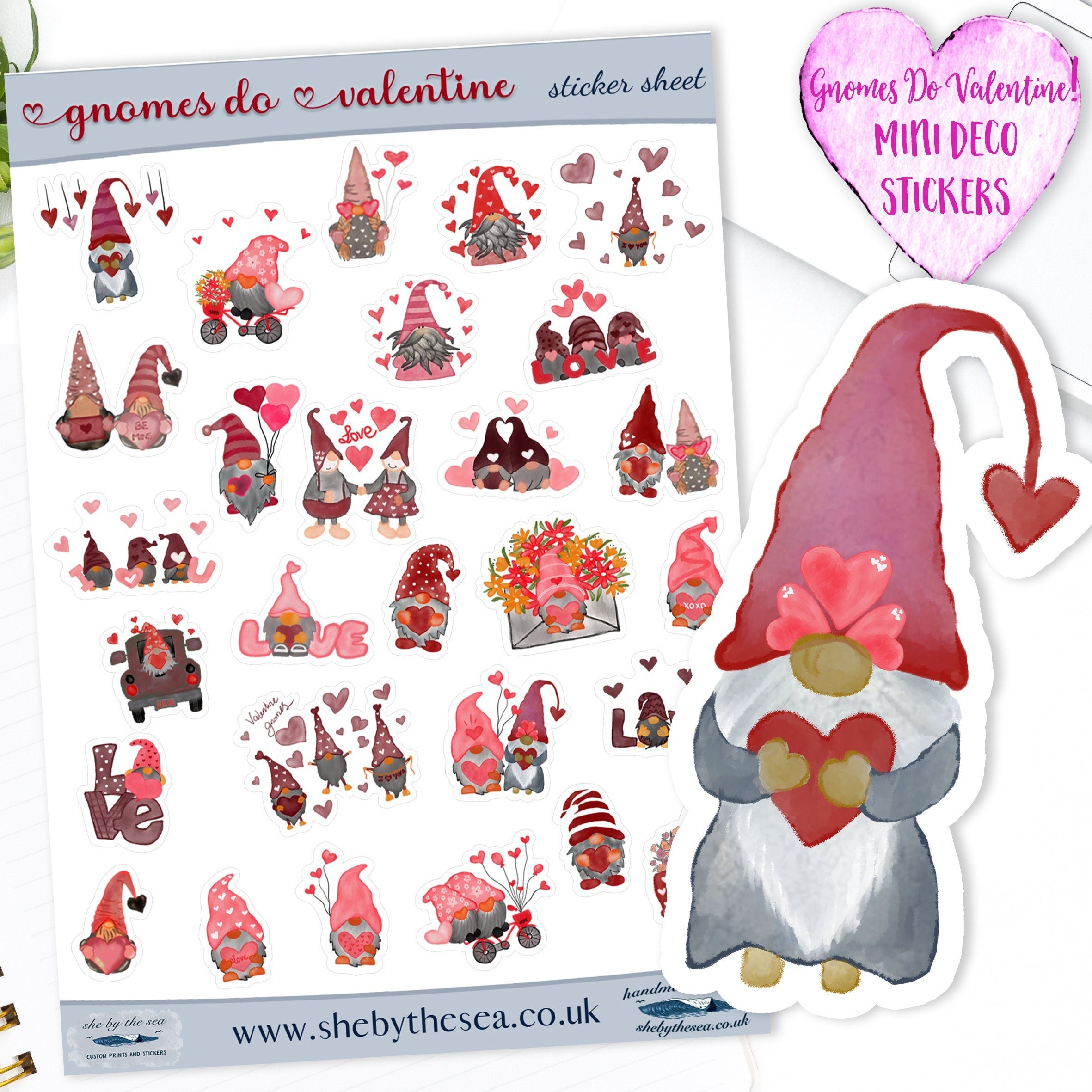 Valentine Gnome Stickers, Mini Decals of Gnomes for Deco, Planner & Jo ...