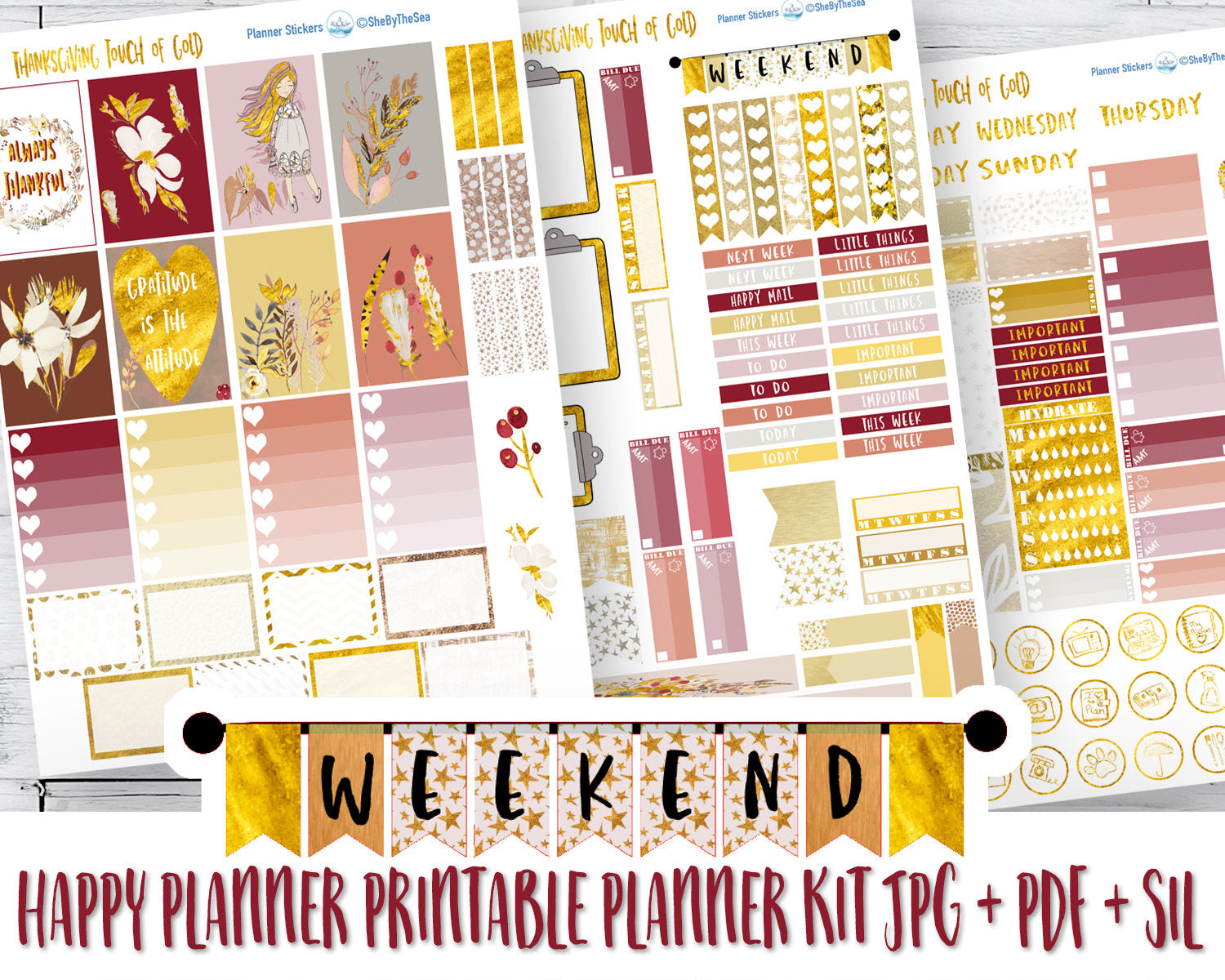 Unique Happy Planner gratitude kit with touches of gold leaf effect. I ...