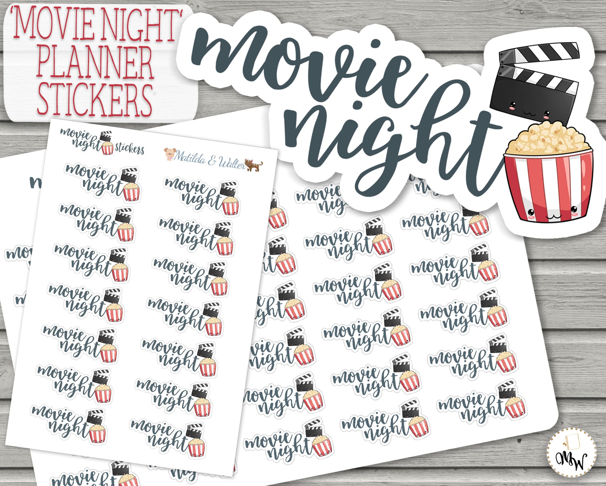 Movie Night Kawaii Stickers | Kawaii Planner Sticker | Functional BUJO ...