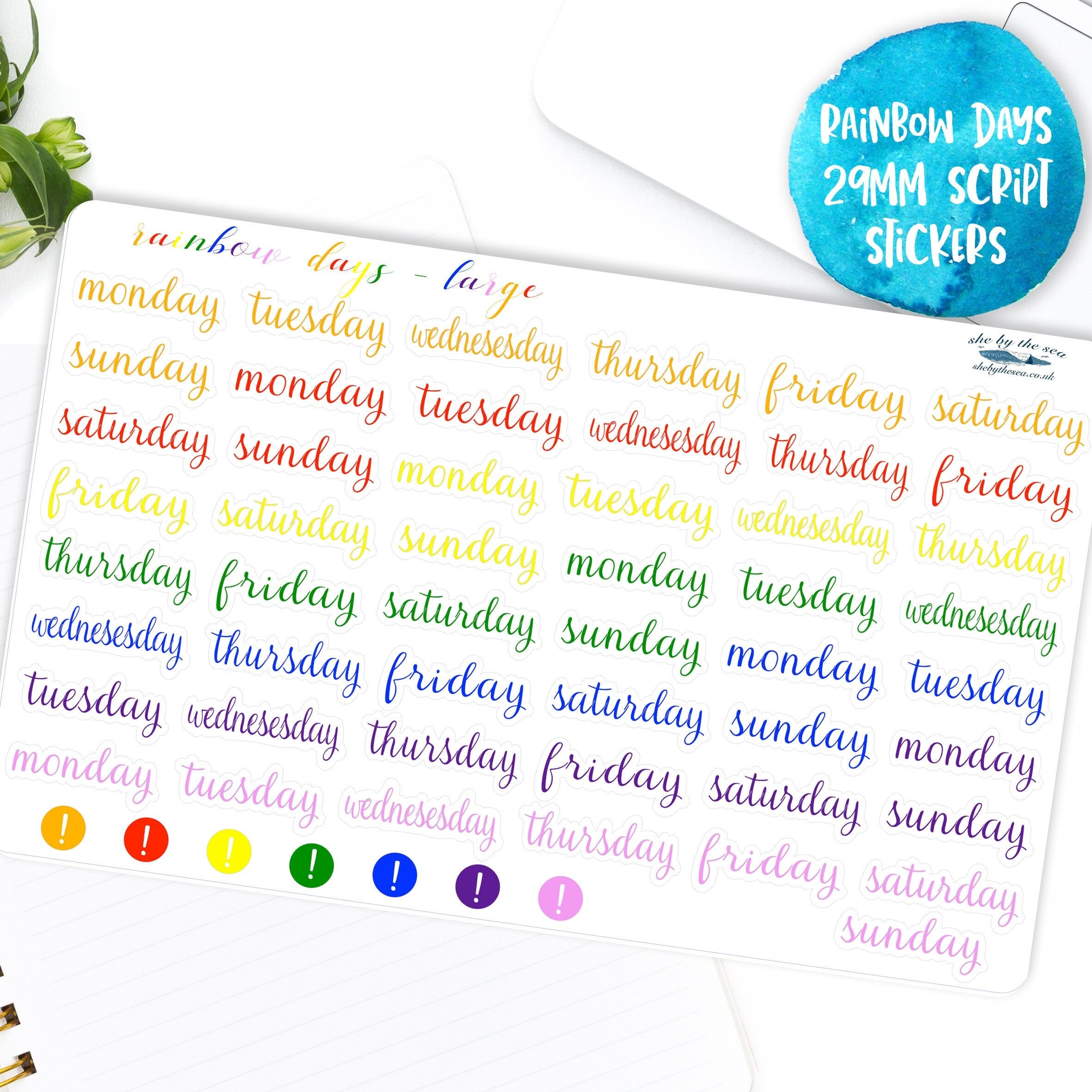 Days of the Week 29mm Script Stickers - Monday to Sunday labels for pl ...